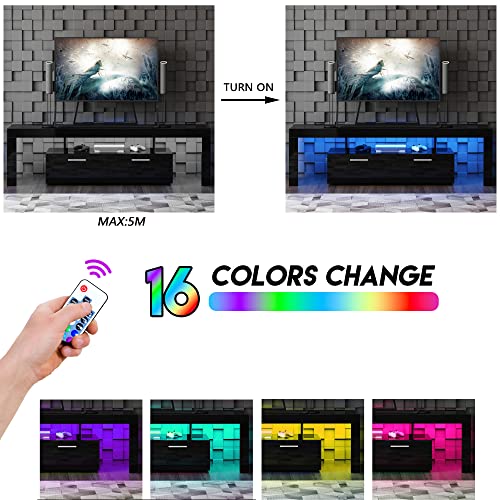 SANYOAC Black Stand for 55/60/65/70/75+ Inch Led TV, Modern Entertainment Center with Storage and Shelves for Video Gaming, Living Room Bedroom