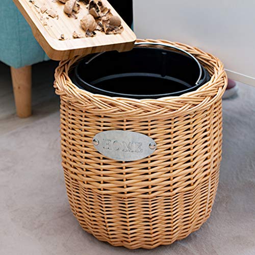 DTSE9 Garbage can for Bedroom Handmade Rattan Wicker Trash Can Without Lid,with Removable Plastic Inner Bucket,Waste Paper Basket,for Kitchen,Bathroom,Balcony,Home Indoor Trash Can