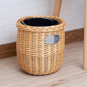 DTSE9 Garbage can for Bedroom Handmade Rattan Wicker Trash Can Without Lid,with Removable Plastic Inner Bucket,Waste Paper Basket,for Kitchen,Bathroom,Balcony,Home Indoor Trash Can