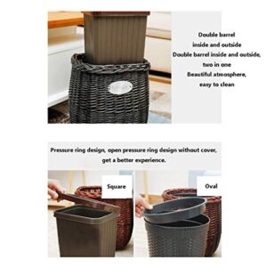 DTSE9 Garbage can for Bedroom Handmade Rattan Wicker Trash Can Without Lid,with Removable Plastic Inner Bucket,Waste Paper Basket,for Kitchen,Bathroom,Balcony,Home Indoor Trash Can