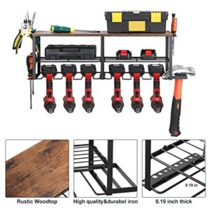 HEOMU Power Tool Organizer Drill Holder Wall Mount, Heavy Duty Metal Tool Shelf Premium Garage Utility Shelf, Tool Organizers and Storage Rack for Garage Organization