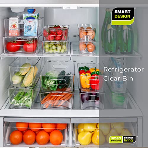 Smart Design Stackable Refrigerator Organizer Bins for Fridge Storage – Clear, 6 x 16 in., Set of 8 – Fridge Organization and Storage Bins with Handles for Easy Living – BPA-Free Plastic