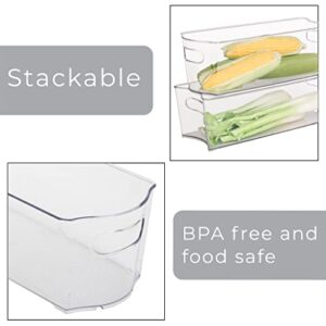 Smart Design Stackable Refrigerator Organizer Bins for Fridge Storage – Clear, 6 x 16 in., Set of 8 – Fridge Organization and Storage Bins with Handles for Easy Living – BPA-Free Plastic