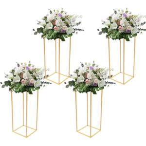 gold wedding flower stand pack of 4, 24 inch tall vase column stand flower holder, metal geometric centerpieces for table, home party wedding decorations display rack, tools-free assembly