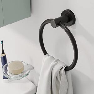 RARXTR Matte Black Hand Towel Holder for Bathroom Kitchen Towel Ring Modern Rounded Base Wall Mount SUS304 Stainless Steel