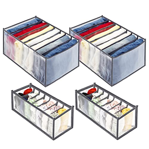 Wardrobe Clothes Organizer for Folded Clothes, Upgrade Mesh Clothes Storage Organizer, Storage Containers for Clothes Jeans Skirts, T-Shirt Underwear Bra Sock Organizer (4pcs, 2 Large and 2 Small)