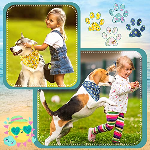 12 Pack Dog Bandana and Matching Scrunchie Set, Including 4 Flower Dog Scarf Bibs 4 Summer Bow Hair Ties 4 Neckerchief Dog and Owner Matching Clothes Outfits for Small Puppy Dog and Pet Owner Gift