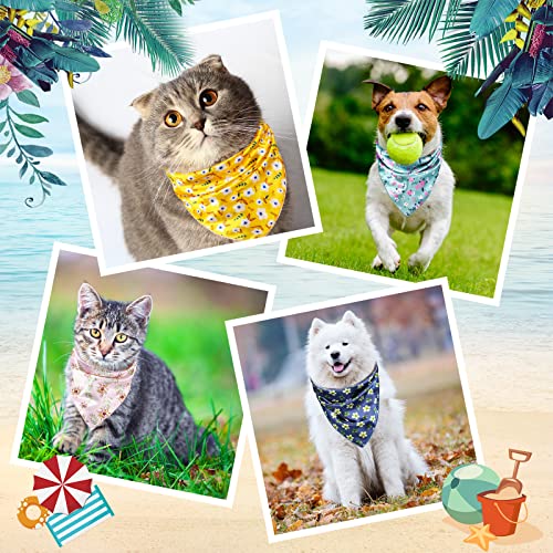 12 Pack Dog Bandana and Matching Scrunchie Set, Including 4 Flower Dog Scarf Bibs 4 Summer Bow Hair Ties 4 Neckerchief Dog and Owner Matching Clothes Outfits for Small Puppy Dog and Pet Owner Gift