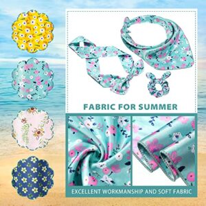 12 Pack Dog Bandana and Matching Scrunchie Set, Including 4 Flower Dog Scarf Bibs 4 Summer Bow Hair Ties 4 Neckerchief Dog and Owner Matching Clothes Outfits for Small Puppy Dog and Pet Owner Gift