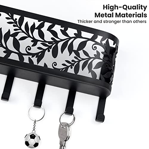 WYTAOHZL Key Holder for Wall Mail and Key Holder for Wall with 7 Key Hooks 11X4.6X2Inches Eucalyptus Design Mail Organizer Wall Mount Key Holder Black Metal Key Hooks Key Hangers for Home Decorative