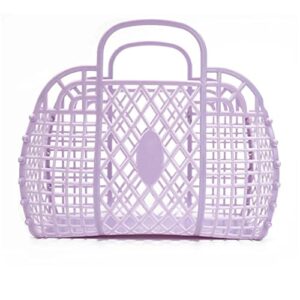 80's retro style jelly purse retro jelly beach bag summer child bag plastic storage basket kids baby wedding flower girl bachelorette favors boo bags (021lilac)