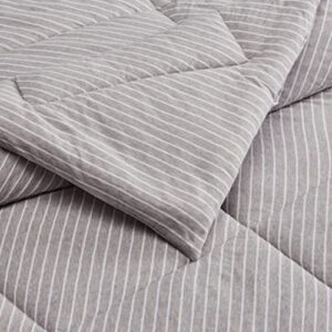 Amazon Basics Cotton Blend Jersey Knit Comforter Set, Full/Queen, Gray Stripe