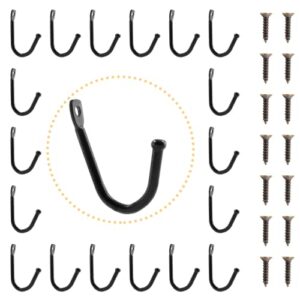 Auvotuis 24Pcs Single Iron Hooks, Decorative J Shaped Wall Mounted Single Coat Hooks with Screws for Hanging Bag, Key, Cup (Black, 1.4 x 1 Inch)