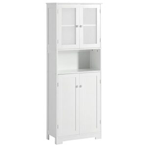 Tiptiper Tall Storage Cabinet with with Glass Doors & Adjustable Shelves, Large Linen Cabinet Closet for Bathroom, Kitchen, 11.8" D x 23.6" W x 64" H, White