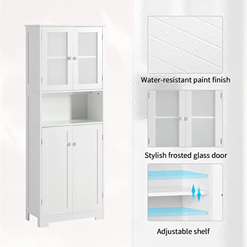 Tiptiper Tall Storage Cabinet with with Glass Doors & Adjustable Shelves, Large Linen Cabinet Closet for Bathroom, Kitchen, 11.8" D x 23.6" W x 64" H, White