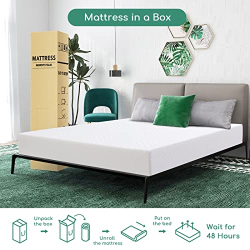 Airdown Queen Mattress, 10 Inch Memory Foam Mattress in a Box, Medium Feel Green Tea Gel Mattress for Queen Size Bed, CertiPUR-US Certified