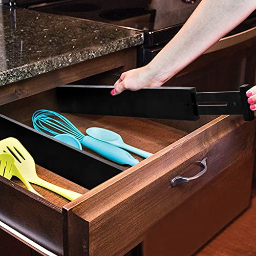 Lawei 4 Pack Bamboo Drawer Dividers, 17-22 inches Adjustable Expandable Drawer Organizers, Spring-loaded Durable Organization Separators for Kitchen, Dresser, Bathroom, Bedroom, Drawer, Desk, Black