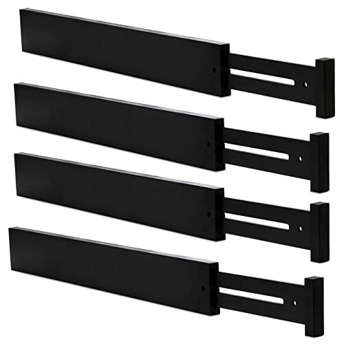 Lawei 4 Pack Bamboo Drawer Dividers, 17-22 inches Adjustable Expandable Drawer Organizers, Spring-loaded Durable Organization Separators for Kitchen, Dresser, Bathroom, Bedroom, Drawer, Desk, Black