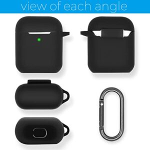 Mouzor for New Upgraded Airpods Case, Airpods 2 Case, Premium Soft Silicone One Piece Design Full Body Protective Case Cover Skin with Carabiner for Airpods 1st/ 2nd Generation, Black