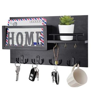 wytaohzl key holder for wall mail organizer shelf 4 double key hooks decorative black key and mail rack mail key holder for wall metal home stylish design 14.6"x8.7"x2.6"