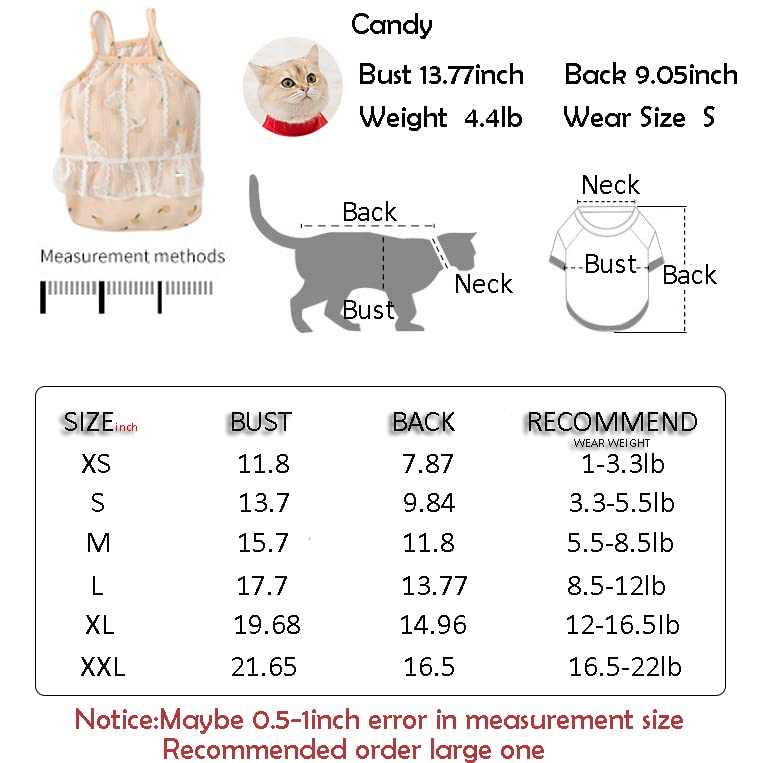 Sweet Peach Print Dog Cat Shirt Puppy Suspender Shirt with Lace Dog Vest Cat Clothes Small Medium Dog Cat Tank Top Pet Shirt