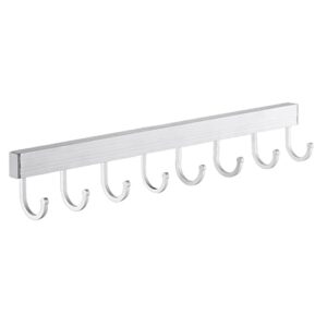 nc kitchen towel hook self adhesive installation,with 8 slide hooks, kitchen must haves,door,key,bathroom coat rack hook space aluminum wall bathroom hat hook.(15.75 inch with 8 hook, silver white)