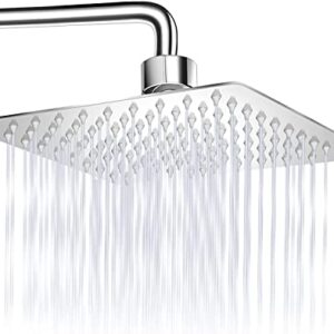 Welan Rain Shower Head, High Pressure Shower Head, 10 Inch Stainless Steel Square Showerhead, Adjustable Angles, Anti-Clogging Silicone Nozzle