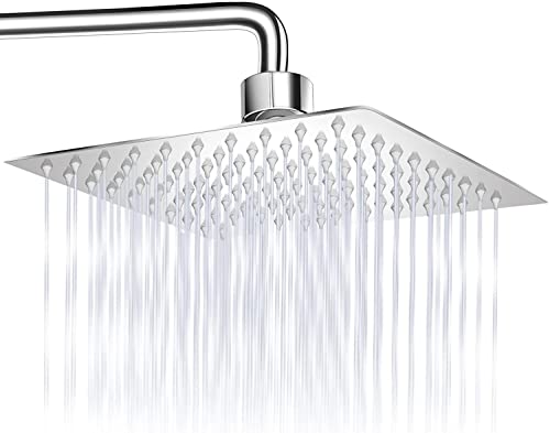 Welan Rain Shower Head, High Pressure Shower Head, 10 Inch Stainless Steel Square Showerhead, Adjustable Angles, Anti-Clogging Silicone Nozzle