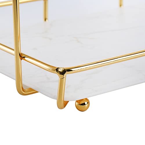 Hacaroa Bathroom Countertop Organizer with Marbling Tray, 2 Tier Makeup Organizer Wire Vanity Tray, Cosmetic Storage Shelf Counter Standing Rack for Kitchen, Dresser, Perfume, Skincare, Gold