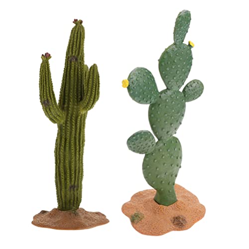 Fake Cactus Figurine Artificial Succulent: 2Pcs Silk Cactus Statues Reptile Plant Accessories for Fairy Garden Aquarium Terrarium Decoration