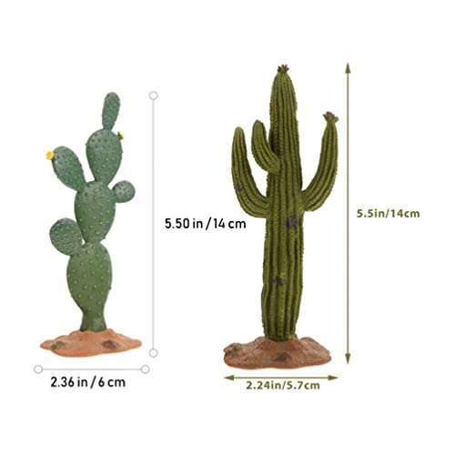 Fake Cactus Figurine Artificial Succulent: 2Pcs Silk Cactus Statues Reptile Plant Accessories for Fairy Garden Aquarium Terrarium Decoration