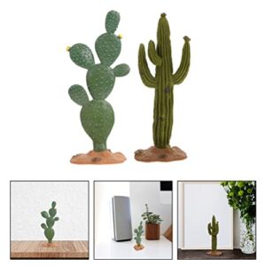 Fake Cactus Figurine Artificial Succulent: 2Pcs Silk Cactus Statues Reptile Plant Accessories for Fairy Garden Aquarium Terrarium Decoration