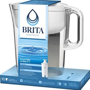 Brita Large 10 Cup Water Pitcher with 1 Standard Filter, Made Without BPA, Huron, (Packaging May Vary), Small, Bright White