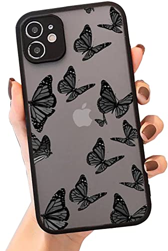 SUBESKING for iPhone 12 Mini Butterfly Case,Translucent Matte Soft TPU Bumper Case Cute Animal Print Pattern Design Women Girls Teen, Hard PC Back Clear Protective Phone Cover 5.4 Inch Black