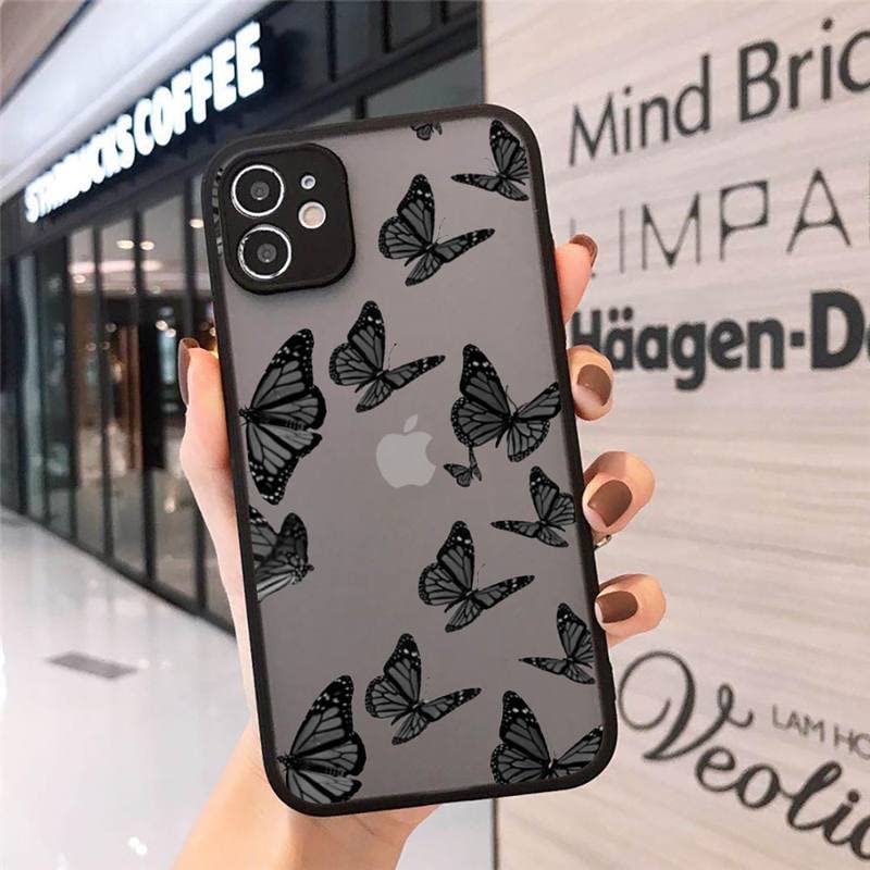 SUBESKING for iPhone 12 Mini Butterfly Case,Translucent Matte Soft TPU Bumper Case Cute Animal Print Pattern Design Women Girls Teen, Hard PC Back Clear Protective Phone Cover 5.4 Inch Black