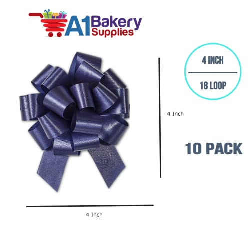 Navy Blue 4 Inch Pull Bows 10 Pack Gift Wrap Christmas Wedding Gift Wrap Pull Bows Pull String Bows by A1 Bakery Supplies