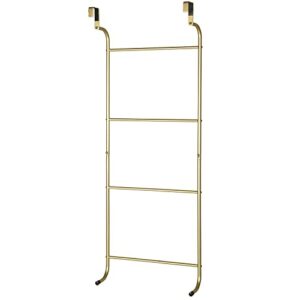 MyGift Over-The-Door Towel Rack with 4 Rungs, Brass-Tone Metal Ladder Bathroom Towel Hanging Storage Drying Rack