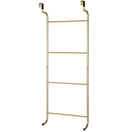 MyGift Over-The-Door Towel Rack with 4 Rungs, Brass-Tone Metal Ladder Bathroom Towel Hanging Storage Drying Rack