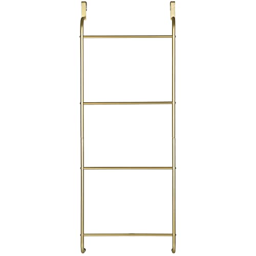 MyGift Over-The-Door Towel Rack with 4 Rungs, Brass-Tone Metal Ladder Bathroom Towel Hanging Storage Drying Rack