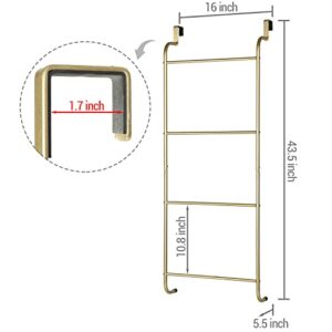 MyGift Over-The-Door Towel Rack with 4 Rungs, Brass-Tone Metal Ladder Bathroom Towel Hanging Storage Drying Rack