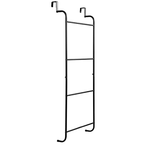 MyGift Over-The-Door Towel Rack, Matte Black Metal Ladder Bathroom Towel Hanging Storage Holder, 4-Rungs