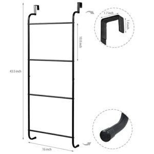 MyGift Over-The-Door Towel Rack, Matte Black Metal Ladder Bathroom Towel Hanging Storage Holder, 4-Rungs