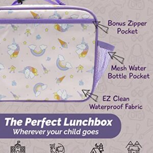 JOY2B Lunch Box Kids with Reusable Snackbag - Kids Lunch Box for Girls and Boys Lunch Bag Kids with Water Bottle Holder - Unicorn Party