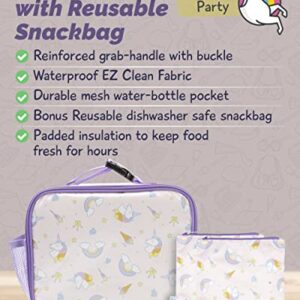 JOY2B Lunch Box Kids with Reusable Snackbag - Kids Lunch Box for Girls and Boys Lunch Bag Kids with Water Bottle Holder - Unicorn Party