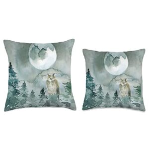 Great Gate Designs Mountain Scape Moonlit Owl Throw Pillow, 16x16, Multicolor