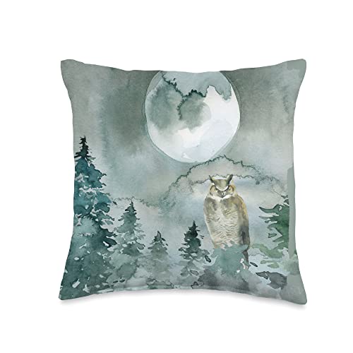 Great Gate Designs Mountain Scape Moonlit Owl Throw Pillow, 16x16, Multicolor