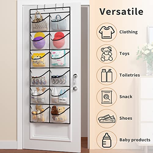 Over the Door Shoe Organizer, 12 Extra Large Mesh Pockets Hanging Shoe Rack Holder for Closet Door, Hanging Shoe Organizer Bags with 4 Metal Hooks Home Storage Hanging Bag (White)