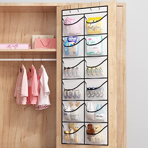 Over the Door Shoe Organizer, 12 Extra Large Mesh Pockets Hanging Shoe Rack Holder for Closet Door, Hanging Shoe Organizer Bags with 4 Metal Hooks Home Storage Hanging Bag (White)