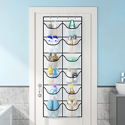 Over the Door Shoe Organizer, 12 Extra Large Mesh Pockets Hanging Shoe Rack Holder for Closet Door, Hanging Shoe Organizer Bags with 4 Metal Hooks Home Storage Hanging Bag (White)