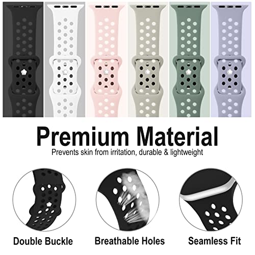 Aopigavi 6 Pack Breathable Sport Bands Compatible with Apple Watch Band 38mm 40mm 41mm 42mm 44mm 45mm 49mm for Women Men, Soft Silicone Strap Wristband for iWatch SE Series Ultra/8/7/6/5/4/3/2/1 Band